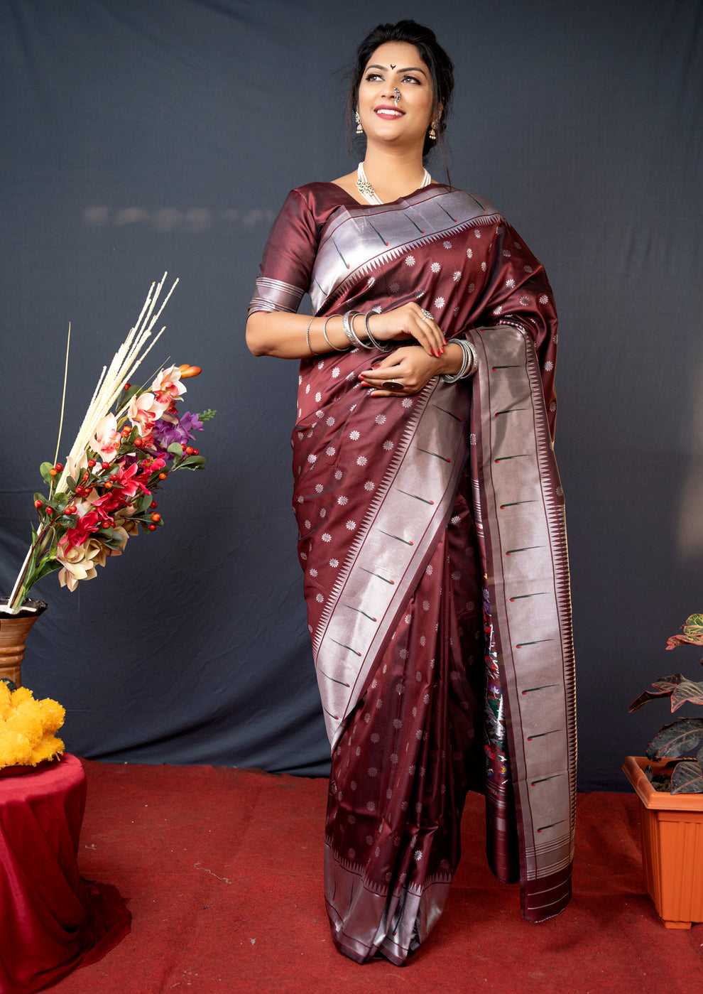Maroon Soft Silk Maharashtrian Paithani Saree – Nilormy