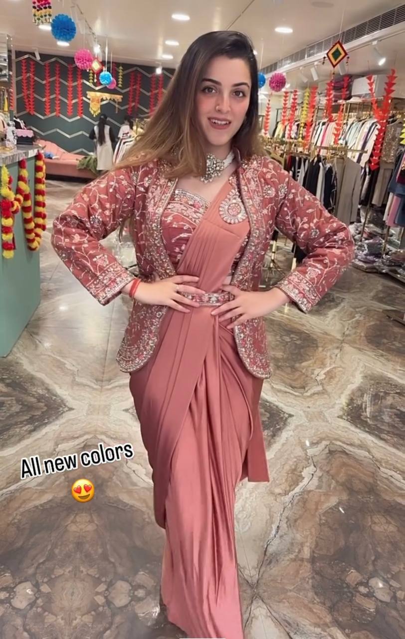 Trendy Indo-Western Ready-to-Wear Saree with Embroidered Koti & Stitch ...